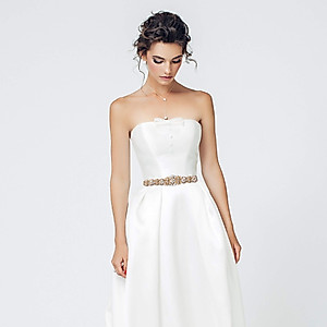 yanstar Bridal Rhinestone Wedding Belts Hand Clear Crystal 22In Length with Ivory Organza Ribbon for Bridal Gowns