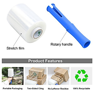 2 Pack Stretch Wrap Film with Plastic Handle, 80 Gauge Thick, 5 Inch x 1000 Ft, Clear Plastic Pallet Shrink Film for Moving Supplies Self-Adhering Plastic Wrap Film, BOMEI PACK