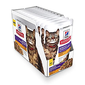 Hill's Science Diet Adult Sensitive Stomach & Skin Wet Cat Food Pouches, Chicken & Beef, 2.8 oz (Pack of 24)