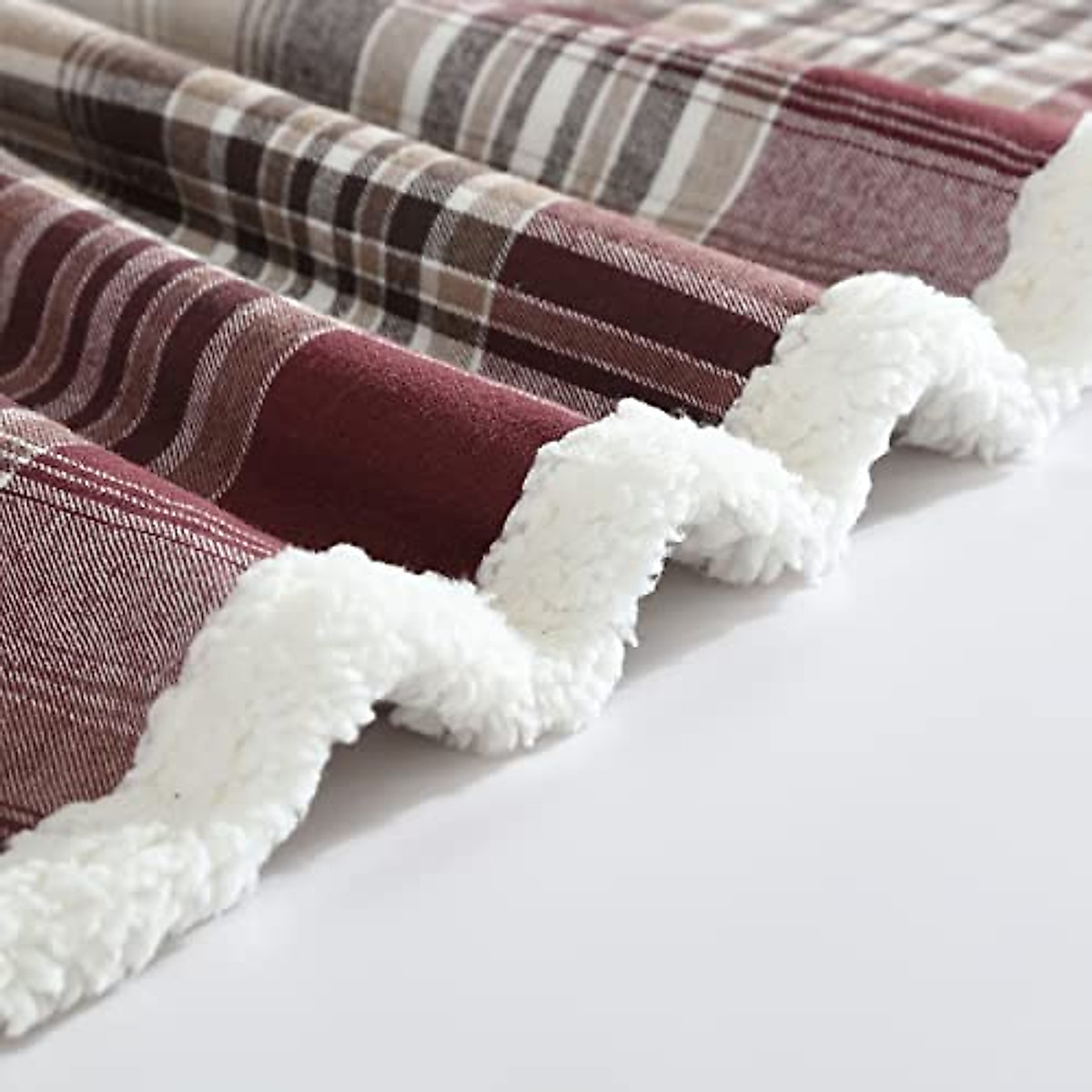 Eddie Bauer - Throw Blanket, Cotton Flannel Home Decor, All Season Reversible Sherpa Bedding (Twin Lakes Red, Throw)