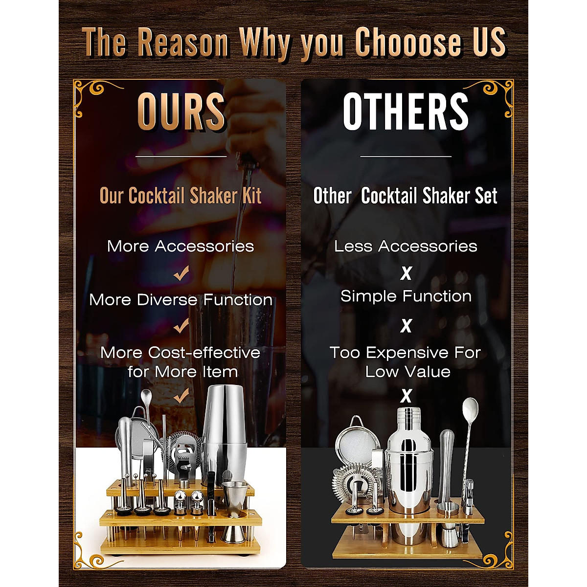 Cocktail Shakers Set Complete 24-Piece Bartender Kit Silver with Bar Tool Stand and Barware Tools Set for Home Bartending: Includes Boston Shaker, Jigger, Strainer, Mixer Spoon, Muddler, and More