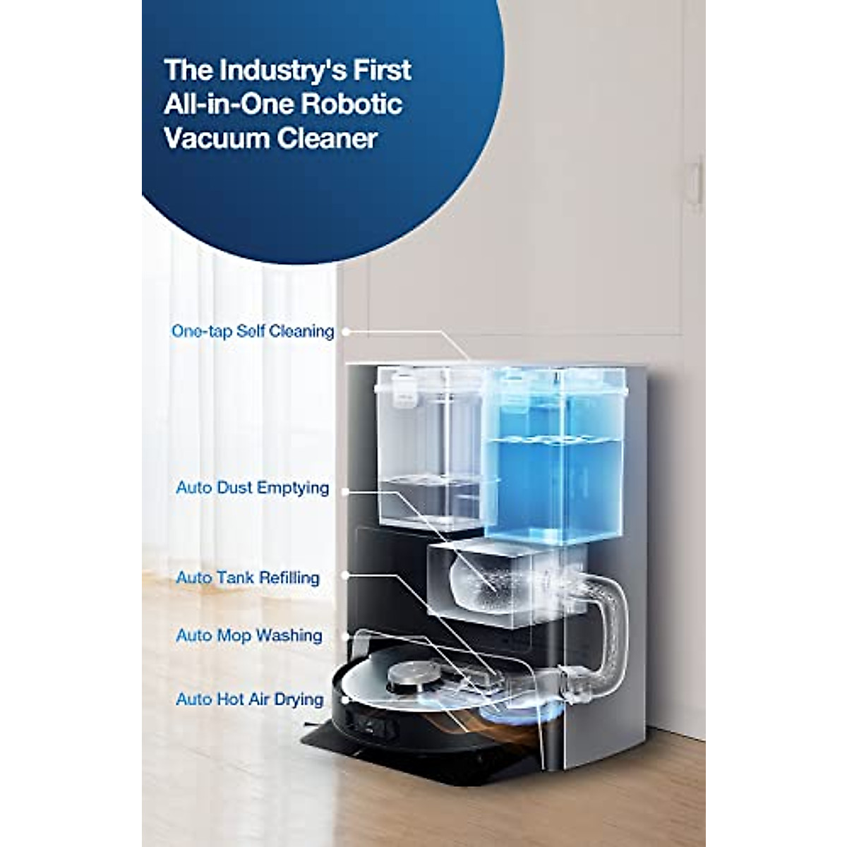 ECOVACS DEEBOT X1 Omni Robot Vacuum and Mop Combo with Self-Emptying, Auto-Wash, Auto-Refill and Auto-Hot Air Drying, 5000Pa Suction, AIVI 3D Obstacle Avoidance, Built-in YIKO Voice Assistant, Black