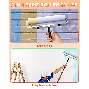 Buyplus 18 Foot High Reach Paint Roller with Lightweight Sturdy Aluminum 3-12FT Telescoping Extension Pole, Multi-Function Paint Roller Kit, House Paint Roller Brush for Walls, Ceiling, Decks, Doors
