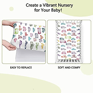 Cars Themed Fitted Crib Sheet,Standard Crib Mattress Fitted Sheet Soft and Breathable Bed Sheets -Baby Crib Sheets for Girl or Boy,28“ x52“,Multicolor