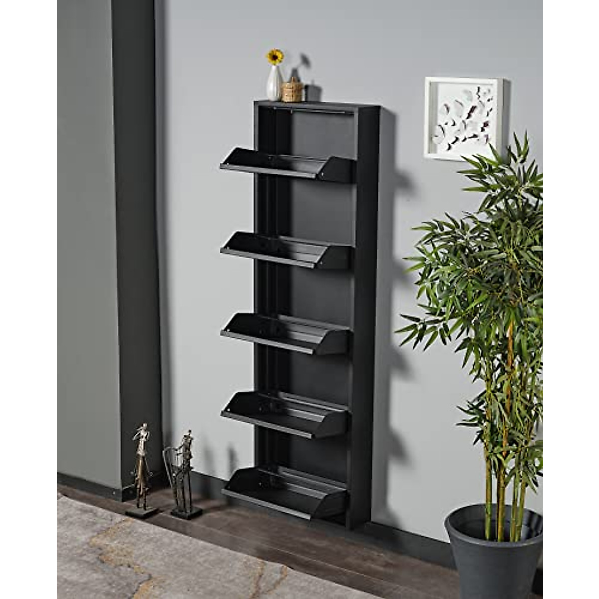 Alveon Flip Drawer Shoe Cabinet, Storage Organizer, Freestanding Shoe Rack, Wall Mounted No-Assembly (Black, 2 Drawer)