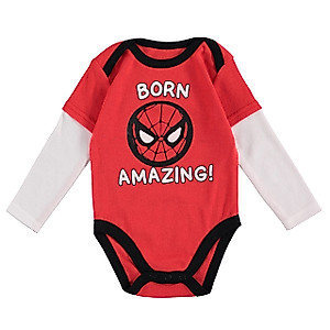 Marvel Baby Boys' Spiderman Bodysuit with Pull-on Pants and Matching Accessory 3 Piece Set - Marvel Avengers Baby Boy's Outfit (Red/Blue/Grey, 6-9 Months)