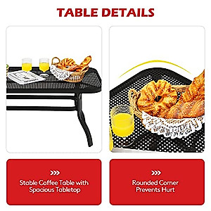 Giantex Patio Loveseat with Coffee Table Outdoor Bench with Cushion and Metal Frame, Loveseat Porch Furniture Set Sofa for Garden, Yard, Patio or Poolside (Deep Red & Black)