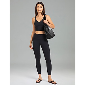 Colorfulkoala Women's Dreamlux High Waisted Workout Leggings 25" Inseam 7/8 Length Yoga Pants (L, Black)