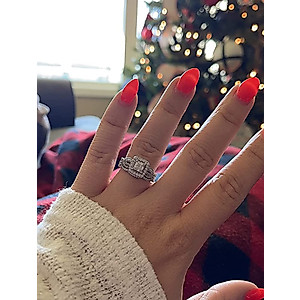 Wuziwen Princess Cut Engagement Ring Wedding Band Set 925 Sterling Silver Cubic Zirconia Cz Size 7