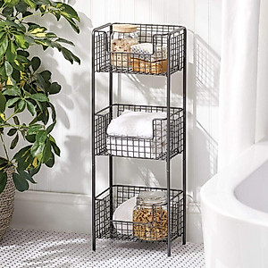 mDesign Steel Freestanding Storage Organizer Tower Rack Basket Shelf, Metal 3-Tier Furniture Unit for Master/Guest Bathroom, Powder Room - Holds Bath Towels, Soap - Concerto Collection - Graphite Gray