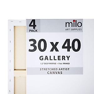 milo Stretched Artist Canvas | 30x40 inches | 4 Pack | 1.5” inch Thick Gallery Profile | 11 oz Primed Large Canvases for Painting, Ready to Paint Art Supplies for Acrylic, Oil