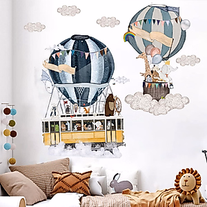 SENGTER Animals Travel Around The World Wall Stickers Cute Posters Hot Air Balloon Wall Decals Animal Stickers Kids Wall Decor Wall Murals Wall Decorations for Living Room Bedroom Nursery Decor