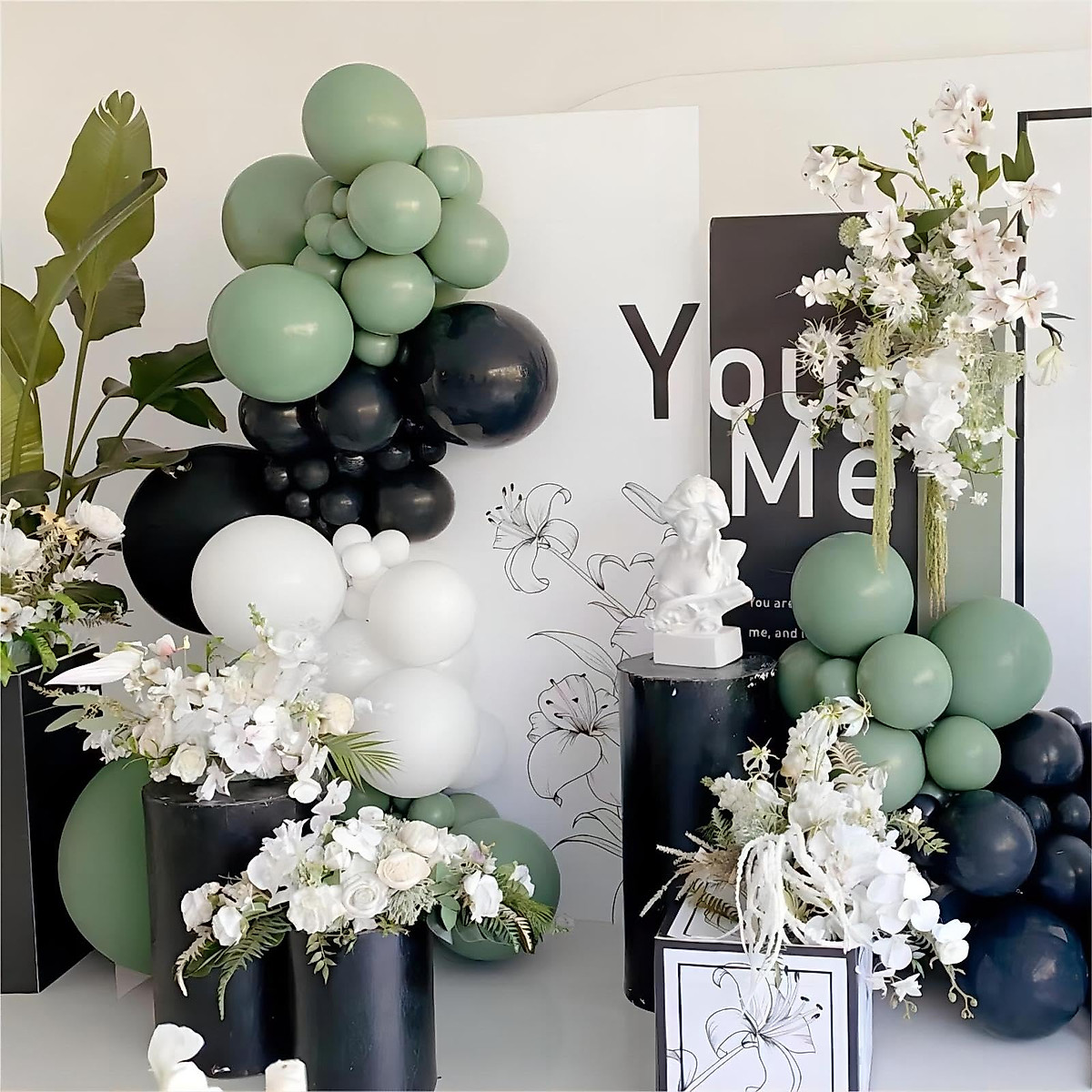 150pcs Sage Green Balloons Different Sizes Pack, 18 12 10 5 Inch Party Balloon Garland Arch Kit for Birthday Dinosaur Baby Shower Jungle Forest Theme Party Decorations(With 2 Ribbons)