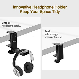 MoKo Adjustable Foldable Headphone Stand, Universal Aluminum, Supports All Headphone Sizes, Sennheiser, Audio-Technica, PS5 Gaming Headset, Black