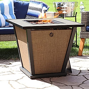 Sunnydaze Reykir 24-Inch H Square Fire Pit with Tile Tabletop and Rafa Fabric Sides - Ideal for The Patio, Deck or Backyard