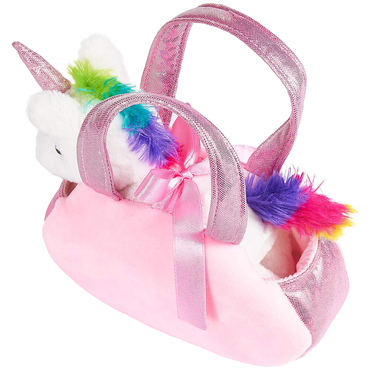 BRUBAKER Rainbow Plush Unicorn in Handbag - 8 Inches - Soft Toy in Bag - Cuddly Toy - Stuffed Animal - Pink