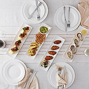 DOWAN 14" Sushi Plate Set of 4 - Long Rectangle Plates and Cracker Trays for Serving - White Ceramic Platters for Party and Entertaining - Dishwasher & Oven Safe