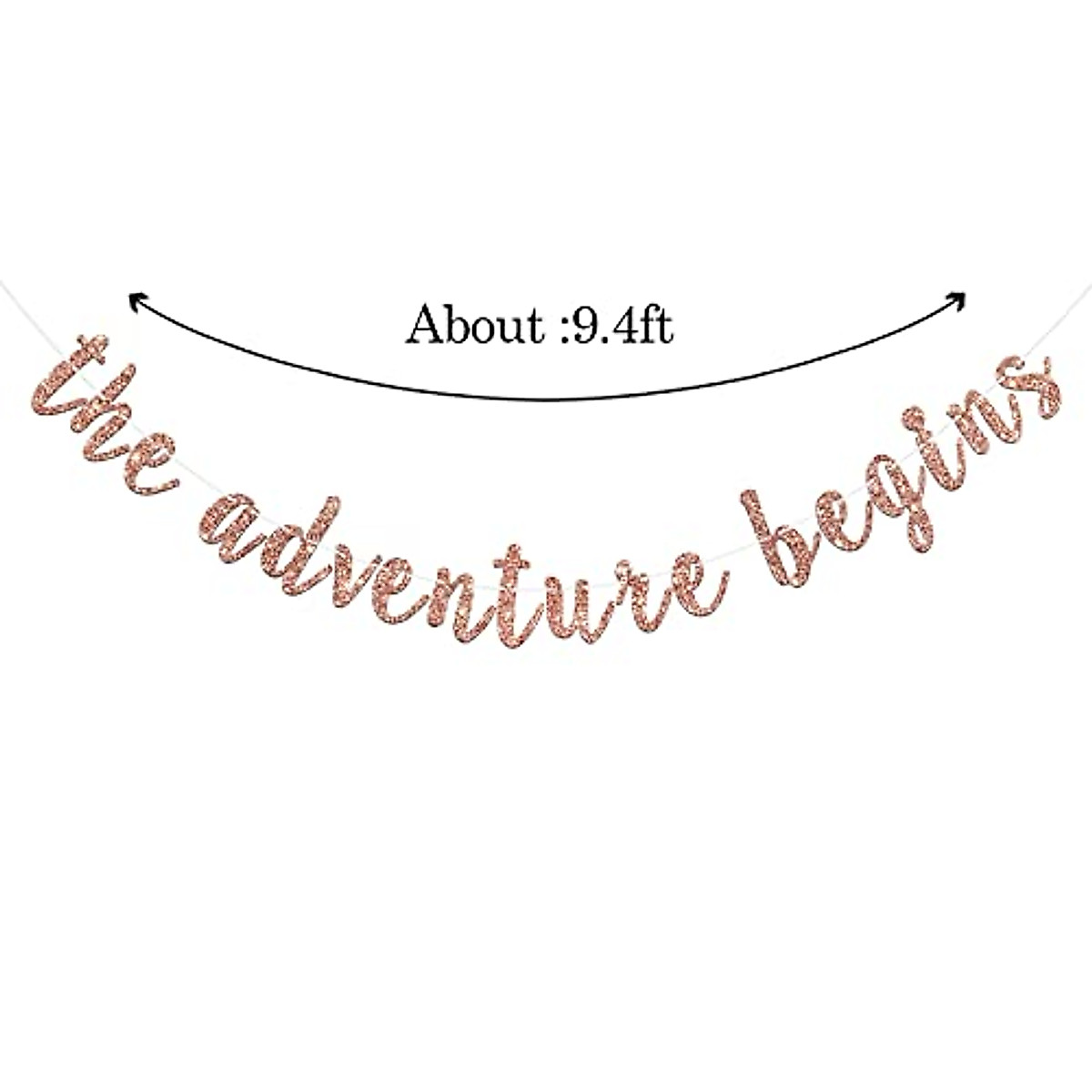 WeBenison The Adventure Begins Banner for Bridal Shower, Baby Shower, Engagement, Job Change, Farewell, Graduation Party Decorations Rose Gold Glitter Retirement Banner