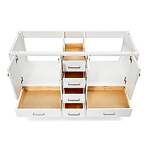 DKB Beckford Series 60" Inch Bathroom Base Cabinet in White, Double Sink Configuration, 4 Soft Closing Doors, 6 Full Extension Dovetail Drawers