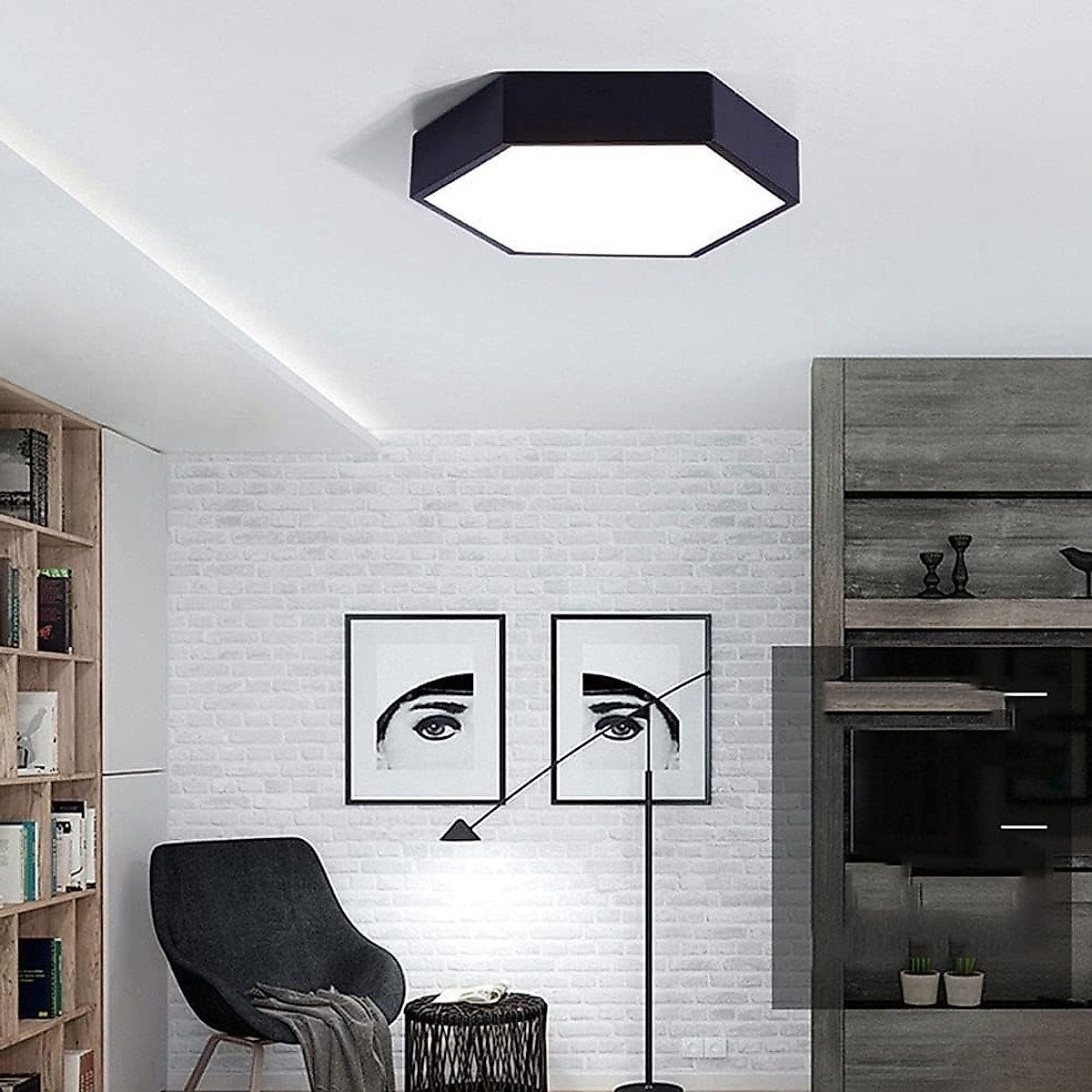 OJRGG LED Ceiling Lamp Metal Hexagon Flush Mount Ceiling Light Three-Color Dimming Ceiling Light Fixture for Living Room Bedroom Dining Room Kitchen Hallway Entry Foyer Pendant Lamp(40cm)