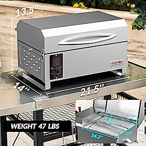 Onlyfire GS680 Portable Wood Pellet Grill and Smoker, 8 in 1 Tabletop Stainless Steel BBQ Grill Stove for RV Camping Tailgating Cooking with Auto Temperature Control, LED Screen, Meat Probe & 2 Tiers Cooking Area, Silver