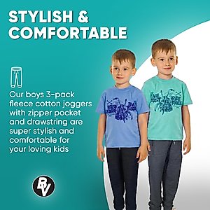 BROOKLYN VERTICAL 3-Pack Boys Fleece Cotton Joggers Sweatpants with Reflective Zipper Pocket and Drawstring | Small-XL (as1, numeric, numeric_10, numeric_12, regular, Combo B)