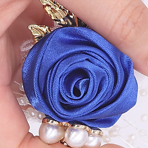 Snadulor 1 Pcs Wrist Flower,Wedding Bridesmaid Bride Wrist Corsage Decoration Hand Flower,Royal Blue