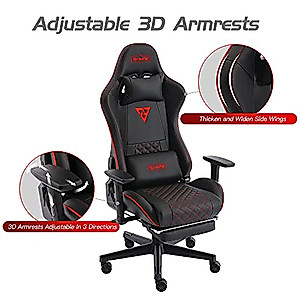 SMAX Gaming Chair with Footrest Thicken Seat Computer Gamer Chair with 3D Armrest PU Leather Headrest and Lumbar Support Racing Style High Back Video Game Chairs for Adults Black