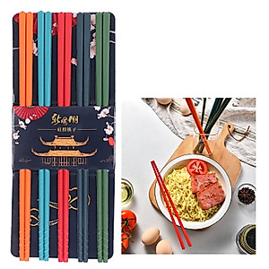 Fdit 5 Pairs Reusable Chopsticks, 24cm 5 Color Chopsticks Set Silicone Stainless Steel Chopsticks Non-Slip Kitchen Tableware