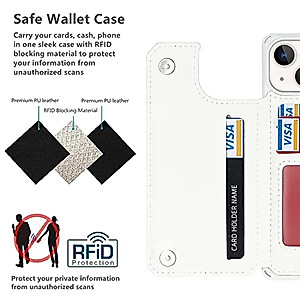 iCoverCase Compatible with iPhone 14 Plus Wallet Phone Case with Card Holder for Women, RFID Blocking Embossed PU Leather Wrist Strap Case 6.7 Inch (Macaron White)