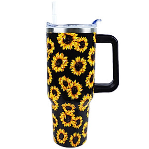 PERRIFIC Sunflower Tumbler 40 oz Tumbler with Handle and Straw Lid Leak Proof - Sunflower Coffee Mug Travel Cup Insulated for Hot Cold Ice Drink - Mother's Day Birthday Sunflower Gifts for Women Cup