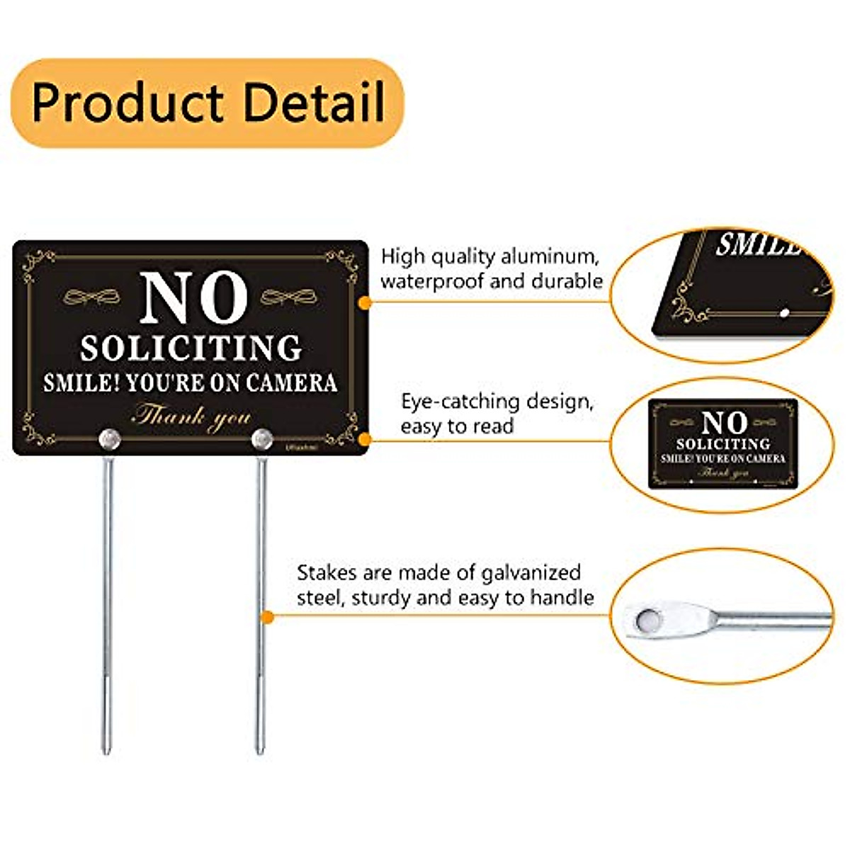 Uflashmi No Soliciting Sign for House Yard, No Soliciting Signs for Home with Stake, 13X7.87 inch