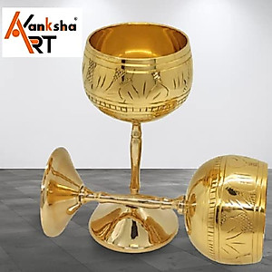 Akanksha Arts Pair of Shot Glasses - Each Glass 2 Oz - Made of Brass - Glittering Gold