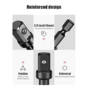 3/8 Impact Adapter, 4 Pack 3/8 Socket Adapter 1/4 Inch to 3/8 Socket Adapter Kit for Impact Driver, Automotive DIY, Extension Socket Driver Bits, Handle Nut Driver and Drills