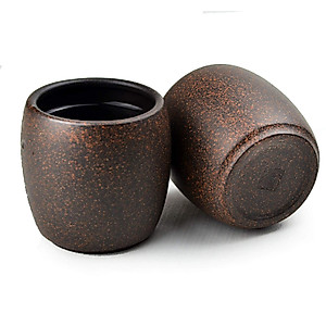 YXHUPOT Teacup 2pcs Chinese Clay Genuine Black Sand Heijingan Zisha GongfuTea Cups (Round drum)