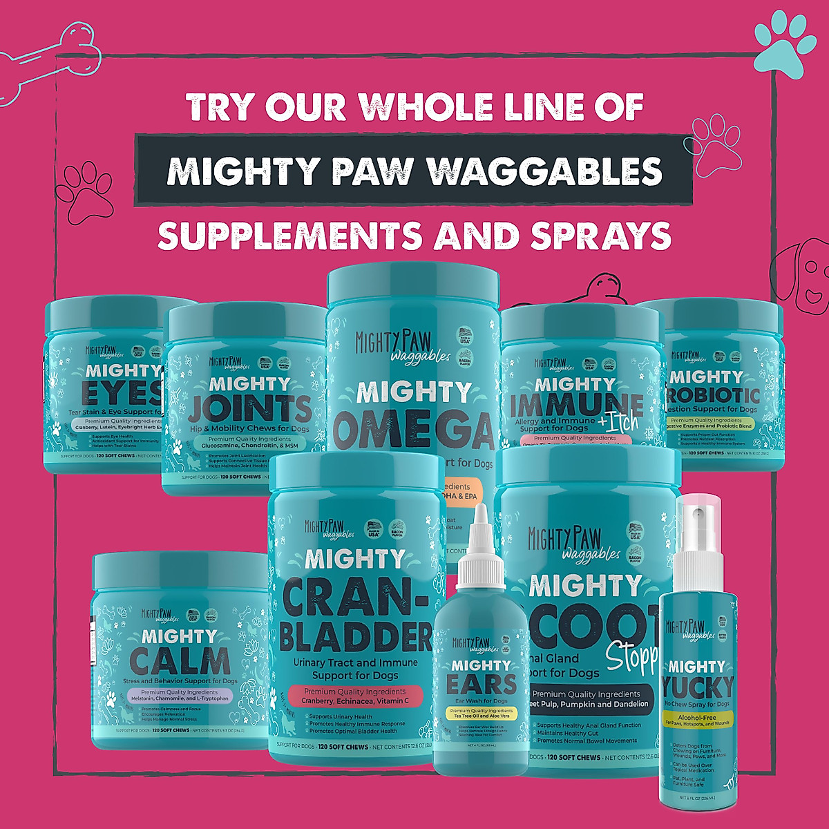 Mighty Paw Waggables Cran-Bladder (Made in The USA) | Cranberry Supplement for Dogs, Cranberry Chews for Urinary Tract Health. Kidney, & Bladder Support. Antioxidant Immune Health (120 Count)