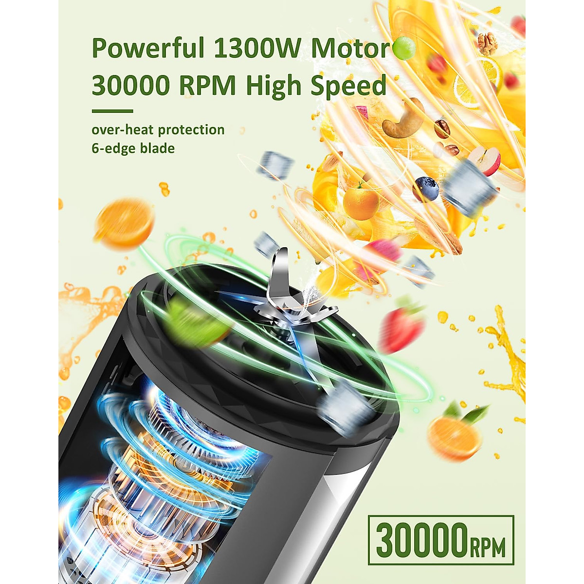 Smoothie Blender, 1300 W Upgraded Compact Personal Blender for Shakes and Smoothies, Juice, Frozen Drinks, Sauces & More, Smoothies Maker with 2 * 32 Oz To-Go Cups, 2*Spout-Lids