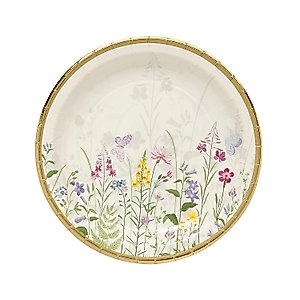 Fun Express Floral Paper Dinner Plates with Gold Accents - Disposable Food Plates - Dinner Serving Supplies Plates for Floral Theme Parties - Perfect for Bridal Showers and Weddings - 8 Pieces