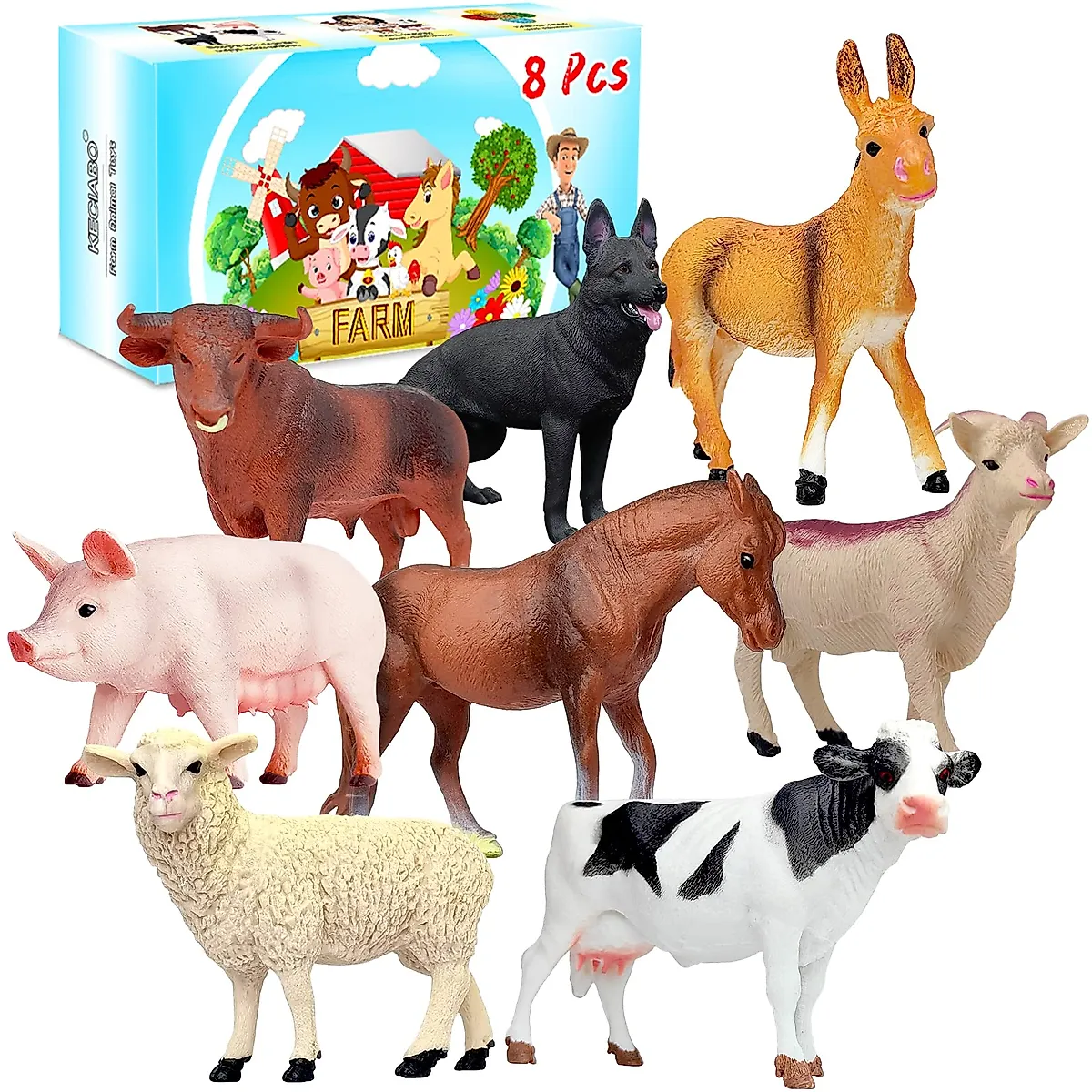 KECIABO Animal Figurines, Big Animal Toys, 8 Pcs Farm Animals Figurines Toys, Realistic Plastic Animals Playset, Educational Learning Toy Set for Kids Toddlers