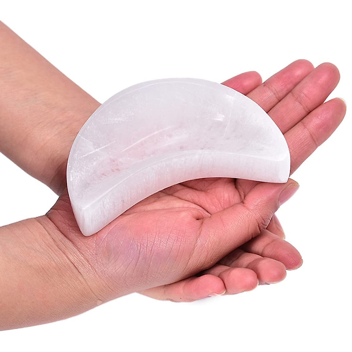 JIC Gem 4 Inch Selenite Bowl Moon Shape Moroccan Selenite Crystal Charging Bowl for Healing, Recharging Crystals