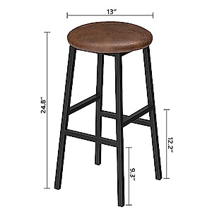 MAHANCRIS Bar Stools, 24.8 Inch PU Upholstered Breakfast Stools, Set of 2 Round Bar Chairs with Footrest, Bar Height Stools with Footrest, for Restaurant, Kitchen, Bar Counter, Rustic Brown BAHF02R01