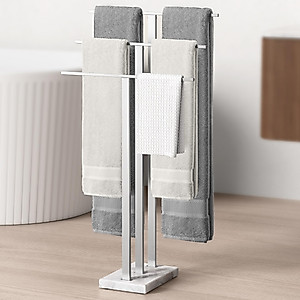 KES Standing Towel Rack 3-Tier with Heavy Marble Base, Free Standing Towel Racks for Bathroom Floor, SUS304 Stainless Steel Brushed Finish, BTH217S3-2