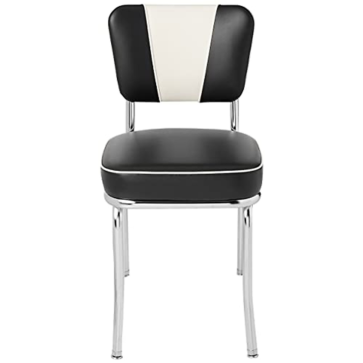 Richardson Seating V-Back Chrome Diner Chair with 2" Box Seat, NULL, Metal, Black and White