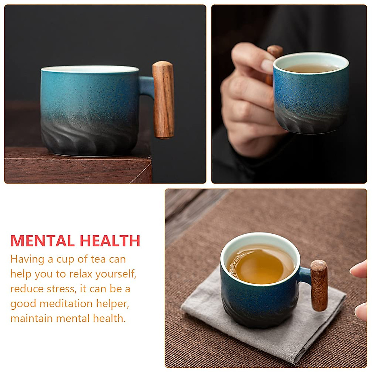 Hemoton Chinese Tea Cup Cup Ceramic Tea Mug Wood and Ceramic Materials The Glass Coffee Mugs e Heat- Home Wooden Handle Tea Mug Concentrate Ceramics Travel Mug Decorate Lovers