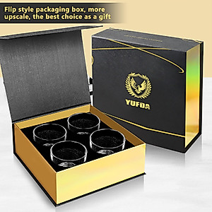 YUFDA Whiskey Glasses Set of 4, 10 oz Mountain Whiskey Glasses Luxury Gift Box, Heavy Bottom Bourbon Glasses for Scotch for Bar, Party, Wedding Gift For Men Father