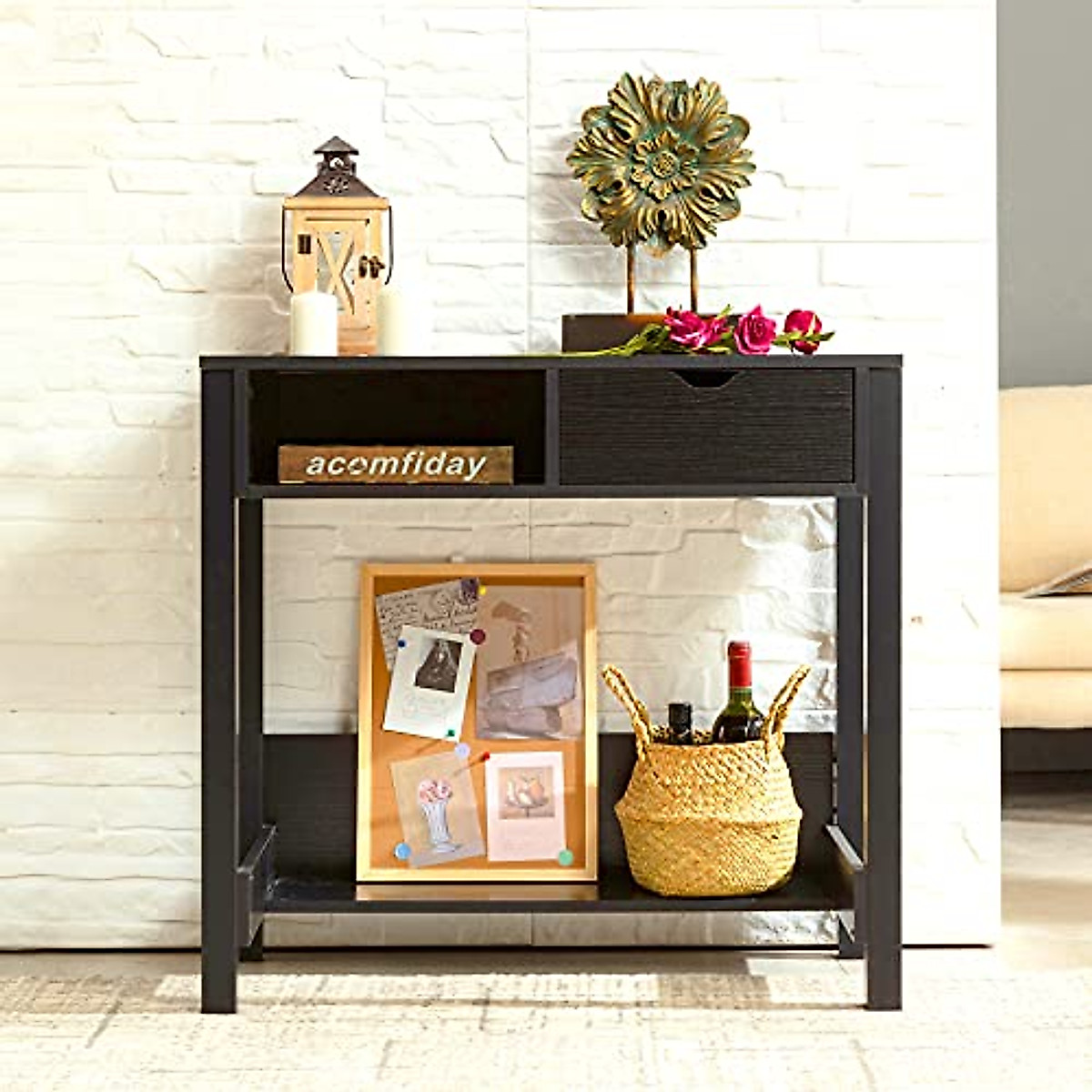 DOSLEEPS Computer Desk with Drawers - Office Desk, 32 inch Writing Desk with Storage Shelves, Vanity Small Desk, Console Table for Living Room, Bedroom, Black.