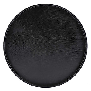 OKJHFD Round Shape Solid Wood Tea Coffee Snack Home Kitchen Restaurant Trays Food Meals Serving Tray Plate Restaurant Trays for Coffee Shop, Bakery, Hotel, Sushi Shop37.5cm(Black)