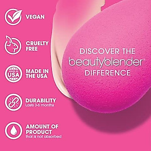 The BEAUTYBLENDER Original Pink Blender Makeup Sponge for blending liquid Foundations, Powders and Creams. Flawless, Professional Streak Free Application Blend, Vegan, Cruelty Free and Made in the USA