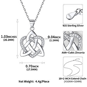 ChicSilver Irish Celtic Knot Necklace 925 Sterling Silver Cubic Zirconia Trinity Heart Pendant Necklace Good Luck Celtic Jewelry for Women