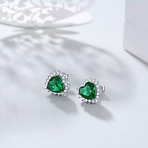 POPKIMI Emerald Earrings for Women Girls Sterling Silver Green Earrings Heart Shape Stud Earrings May Birthstone Earrings Jewelry Christmas Birthday Gift (May)